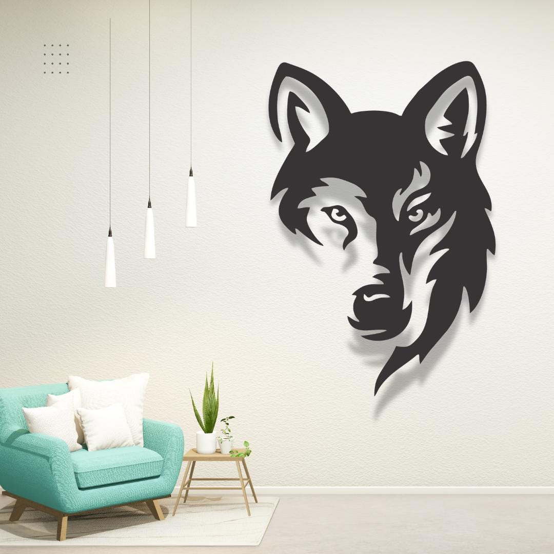 Wolf Laser Cut Wall Art SVG DXF | Wolf Face CNC File | Rustic Wildlife ...