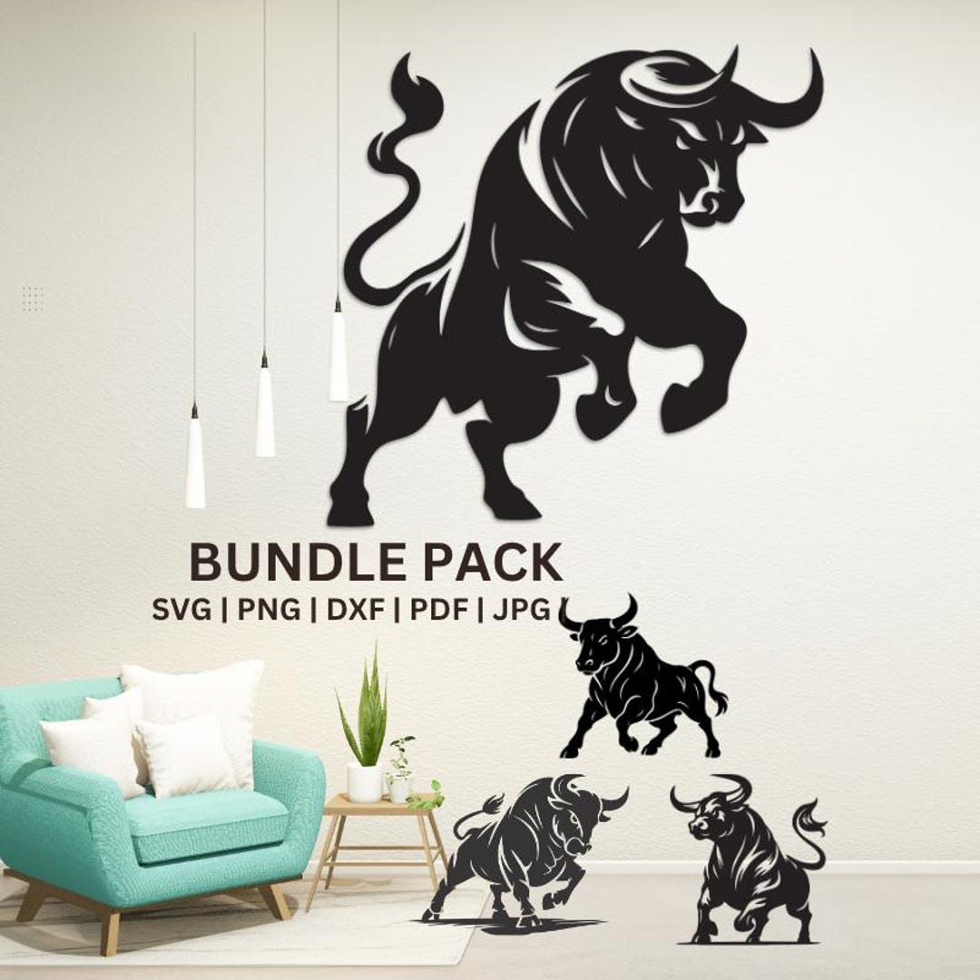 Bull SVG Wall Art Laser Cut, Bull Cut File PNG DXF, Farmhouse Animal ...
