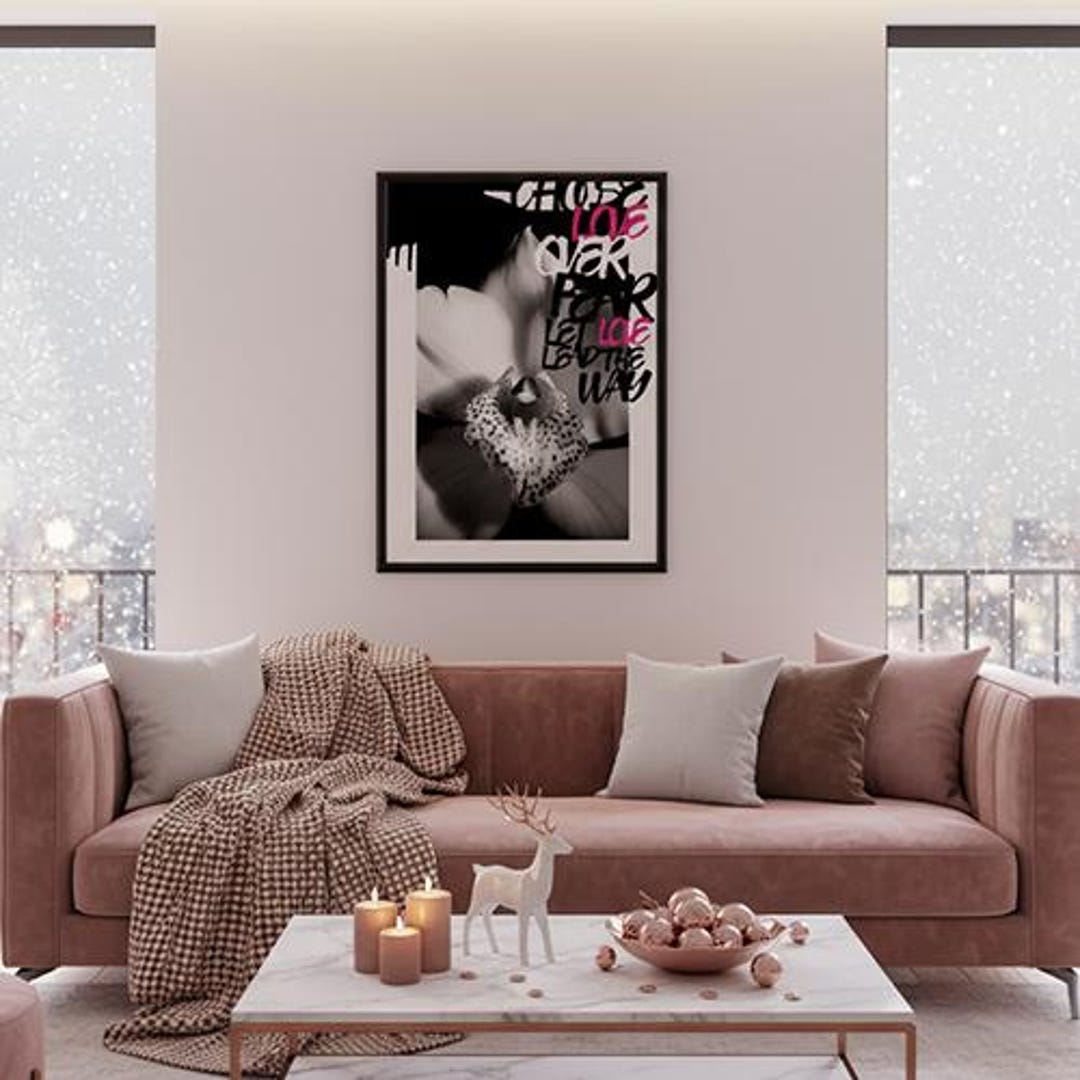 Choose Love Over Fear Graffiti Art Print: Pink & Black Floral ...