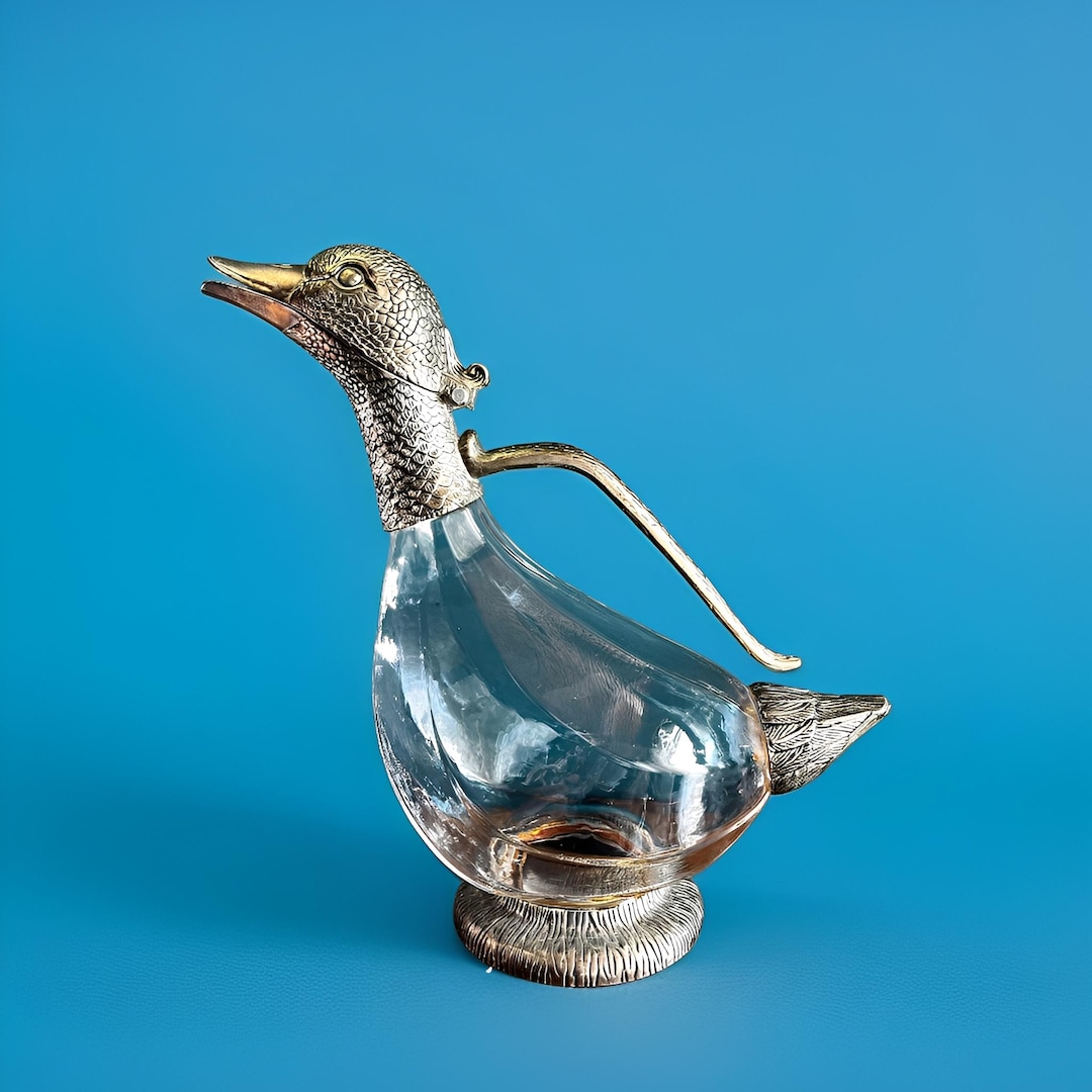 Vintage Duck Wine Decanter – Glass & Silver Decorative Pitcher - Unique ...