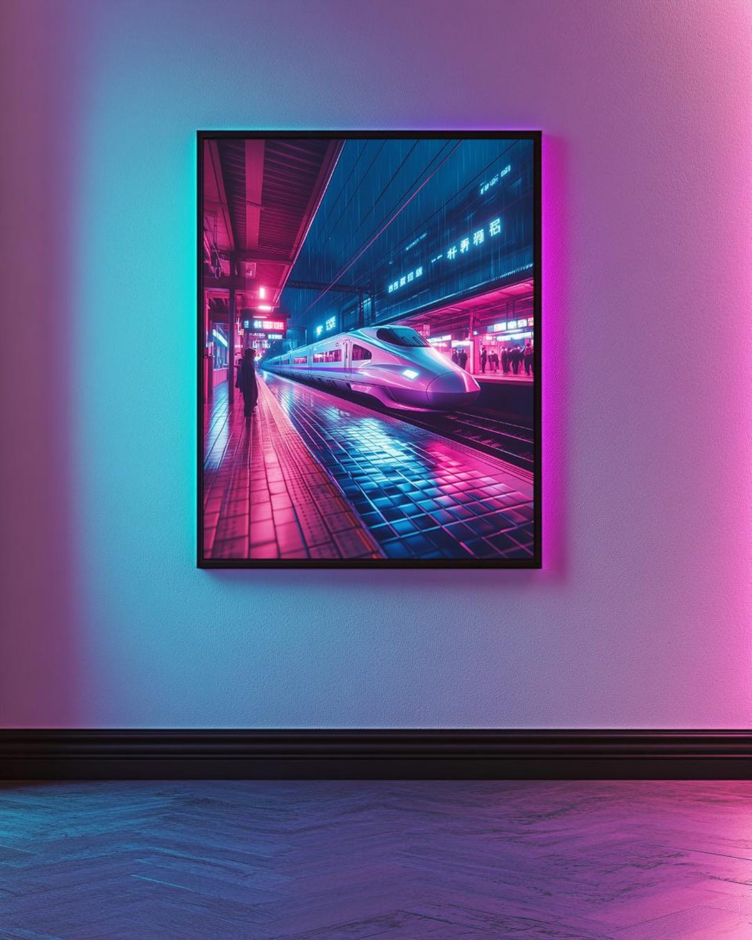 Retro Futuristic Bullet Train Art Print, Neon City Synthwave Poster ...