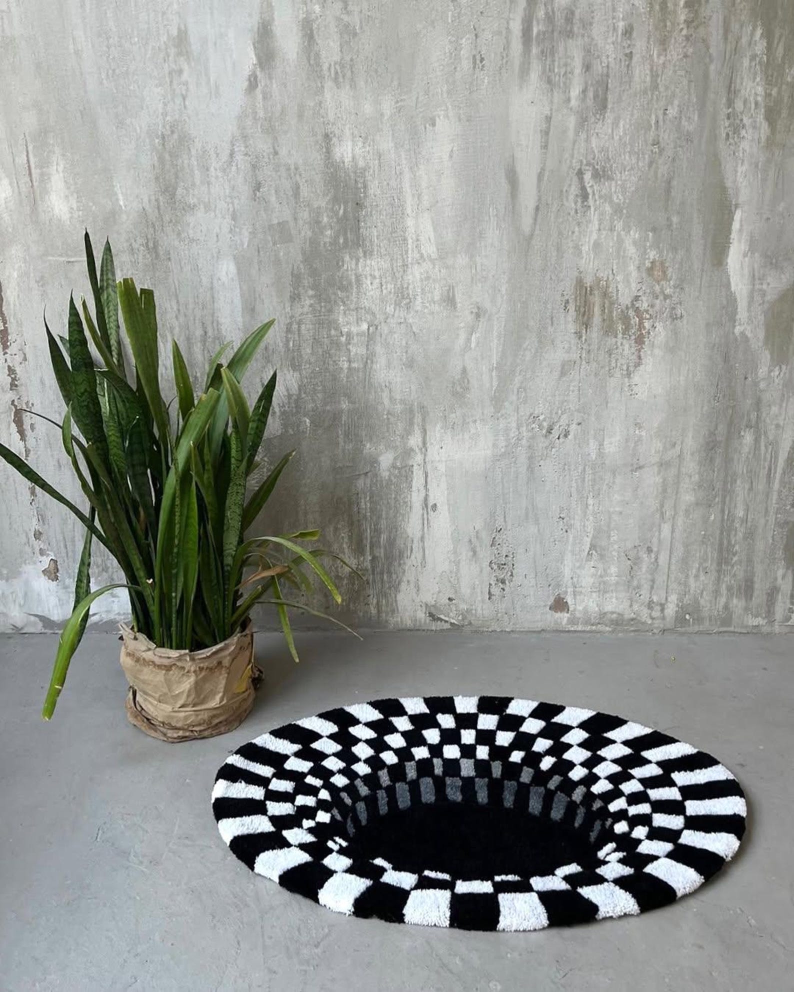 Handmade Tufted Optical Illusion Rug: Black & White Vortex Carpet - Etsy