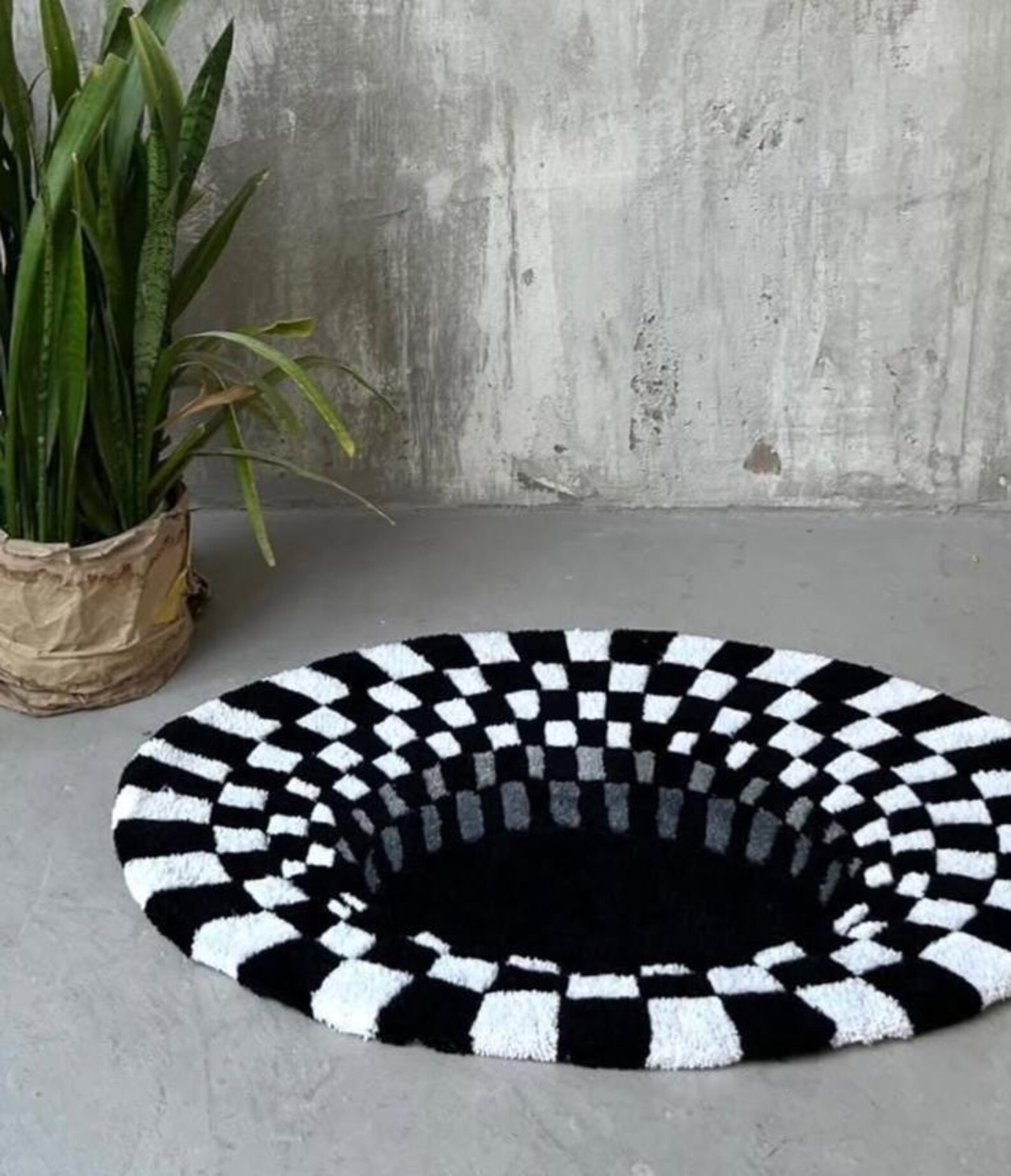 Handmade Tufted Optical Illusion Rug: Black & White Vortex Carpet - Etsy