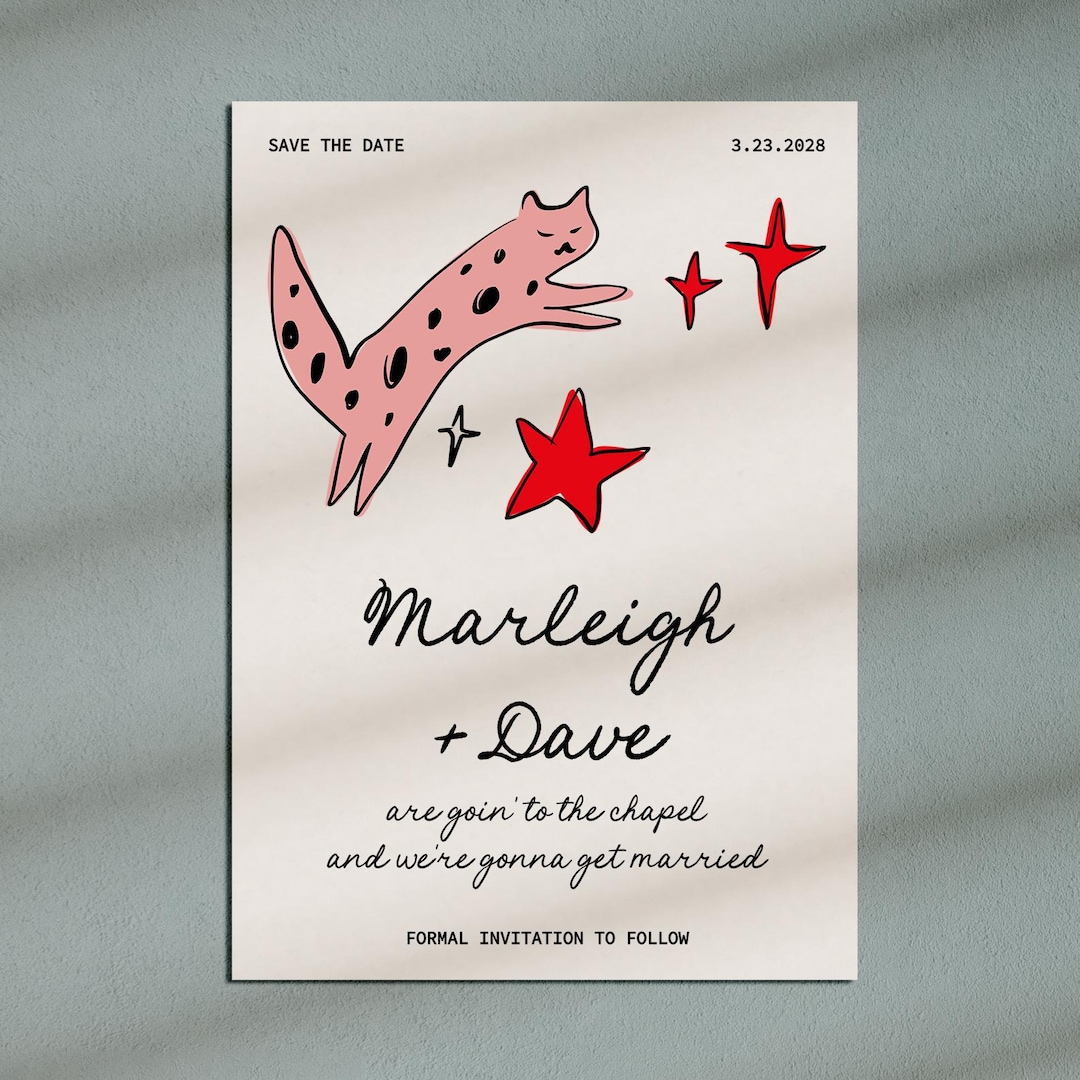 Cat Save the Date, Editable Printable Wedding Template, Hand Drawn ...