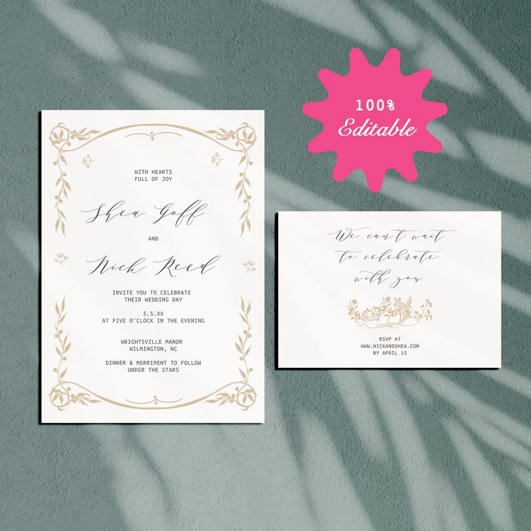 Editable French Floral Wedding Suite Template | Hand Drawn Illustration ...