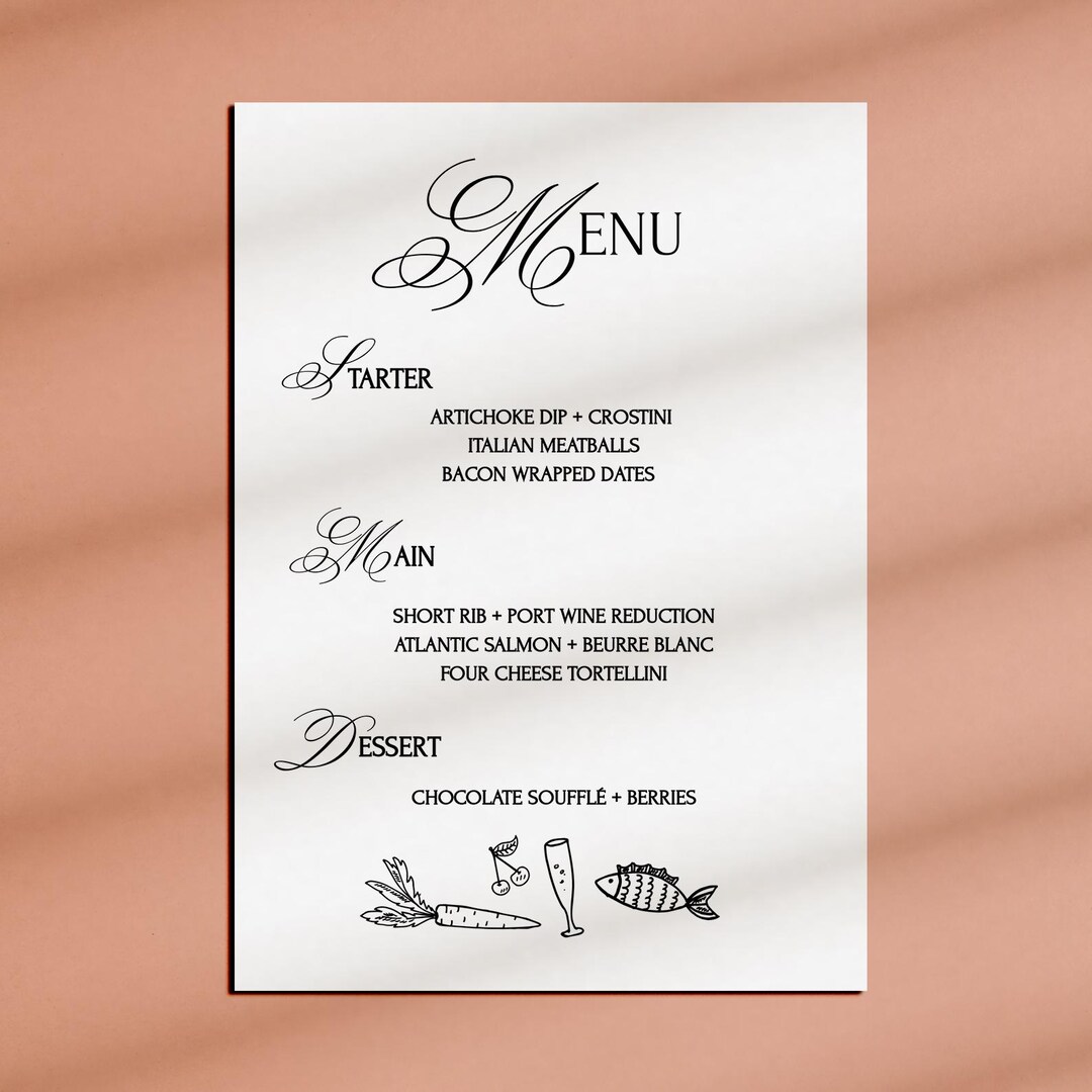 Editable Hand Drawn Dinner Menu Template: Quirky Food Illustration ...