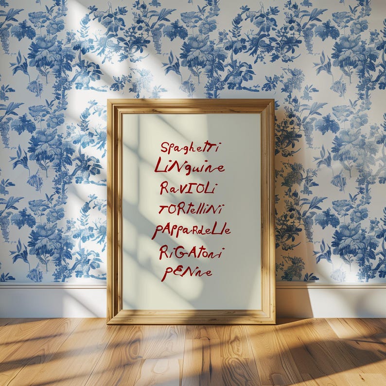 Italian Pasta Wall Art Print, Modern Kitchen Decor, Spaghetti Linguine ...