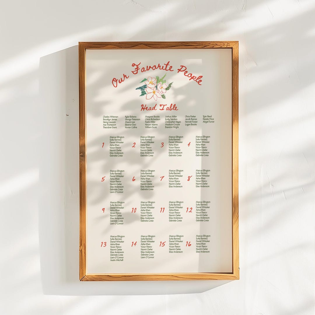 Calligraphy Wedding Seating Chart Template, Italy, Modern, Hand Drawn ...
