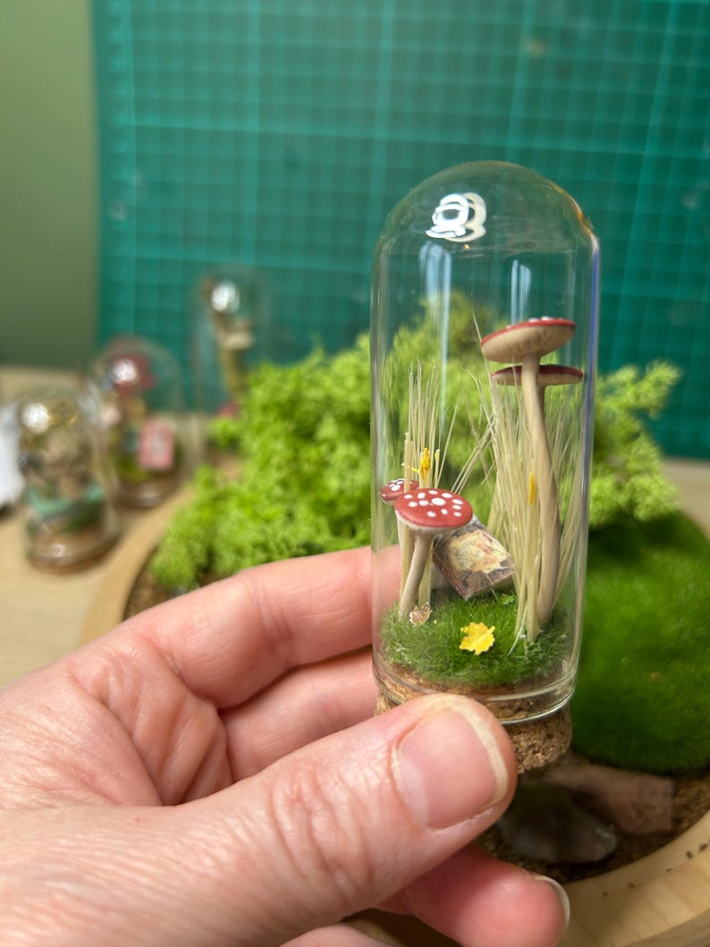 The Woodland Library: Miniature Glass Cloches With Mushrooms, Tiny ...
