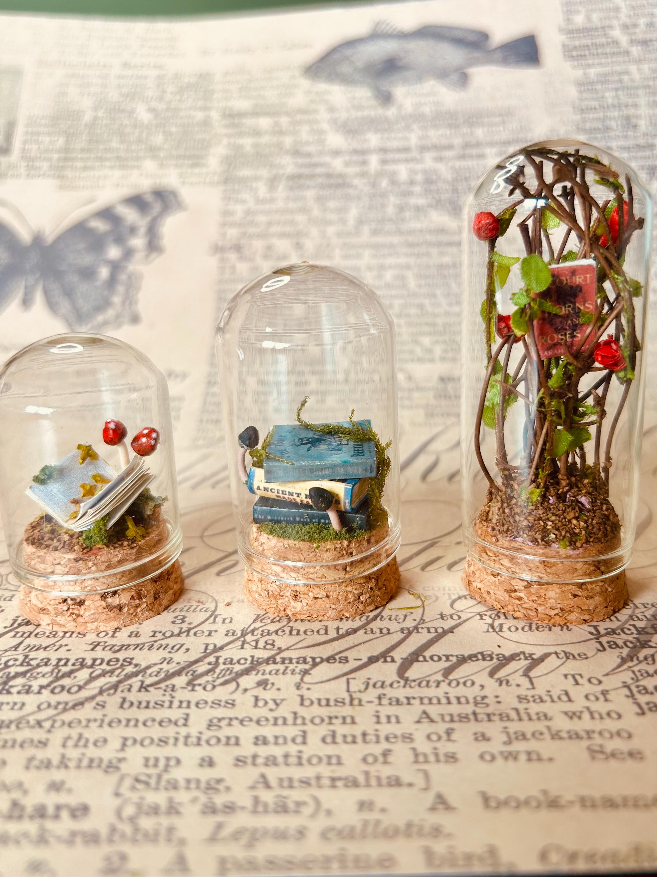 The Woodland Library: Miniature Glass Cloches With Mushrooms, Tiny ...