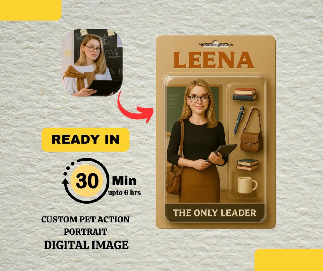 Teacher Action Figure, Custom Digital Toy Art, Toy Box Style Portrait ...