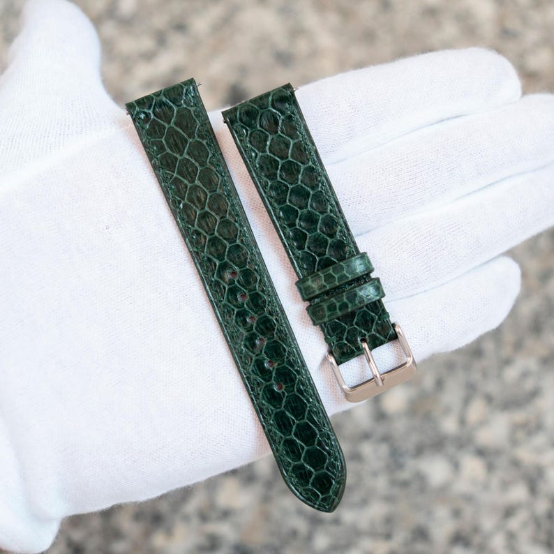 Green Sea Snake Leather Watch Strap, Handmade Exotic Watch Band - Etsy ...