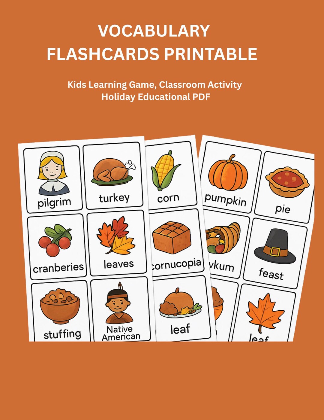 Thanksgiving Vocabulary Flashcards Printable – Kids Learning Game ...