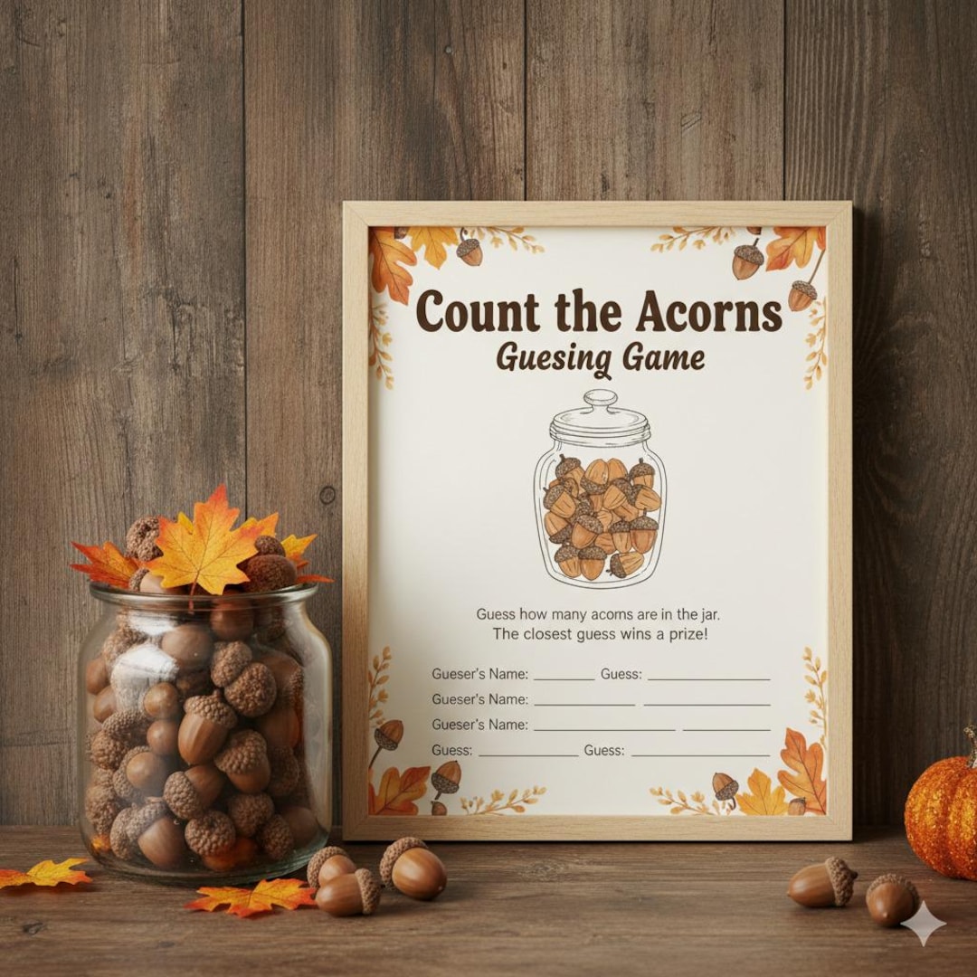 Count the Acorns Guessing Game – Fall Party Printable, Thanksgiving ...