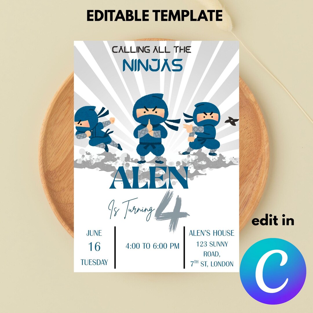 Ninja Birthday Party Invitation Template, Boys Ninja Invite, Ninja ...
