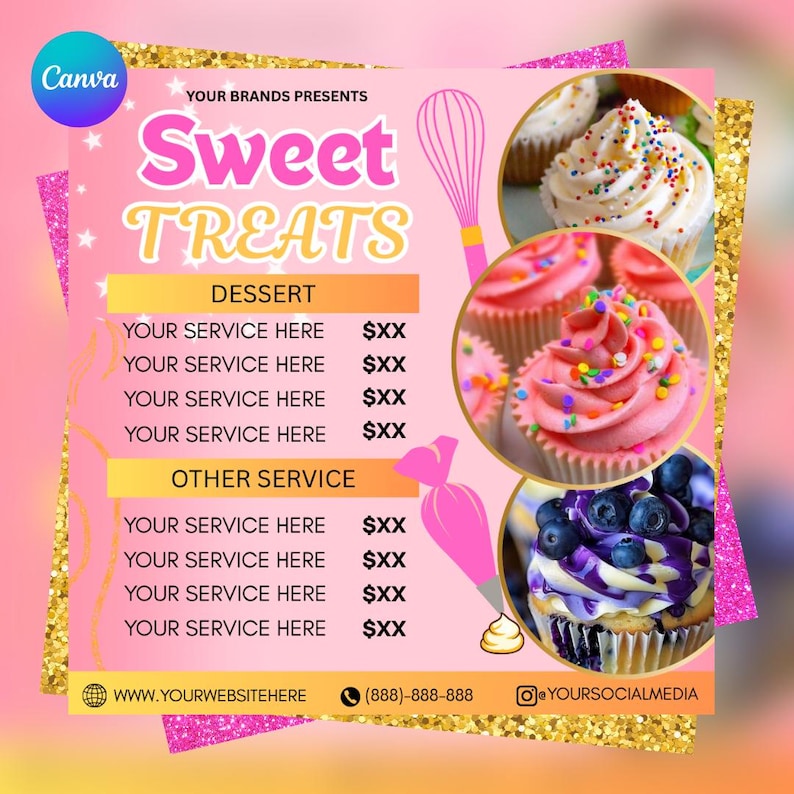 Editable Bakery Flyer Template, Pink Cake Menu, Canva (digital Download ...