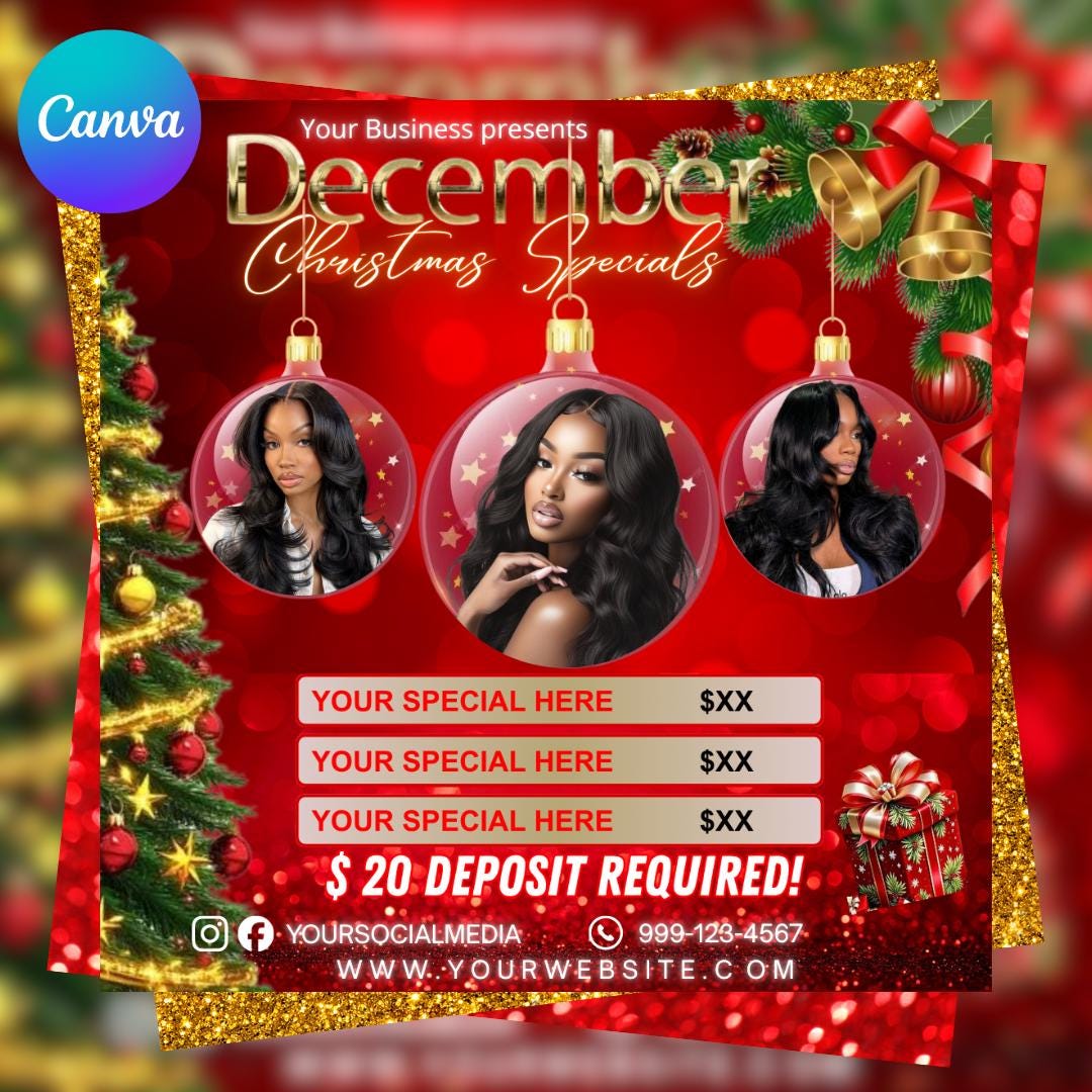 December Christmas Specials Flyer, Hair, Lash, Nails (canva Template ...