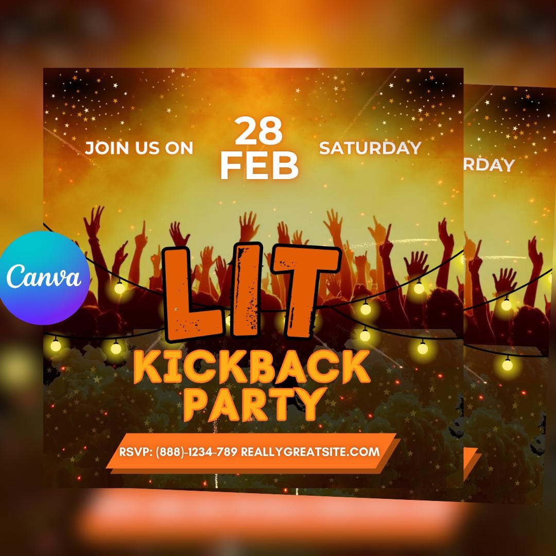 Kickback Party Flyer: Editable Club Event Invite (canva Template ...