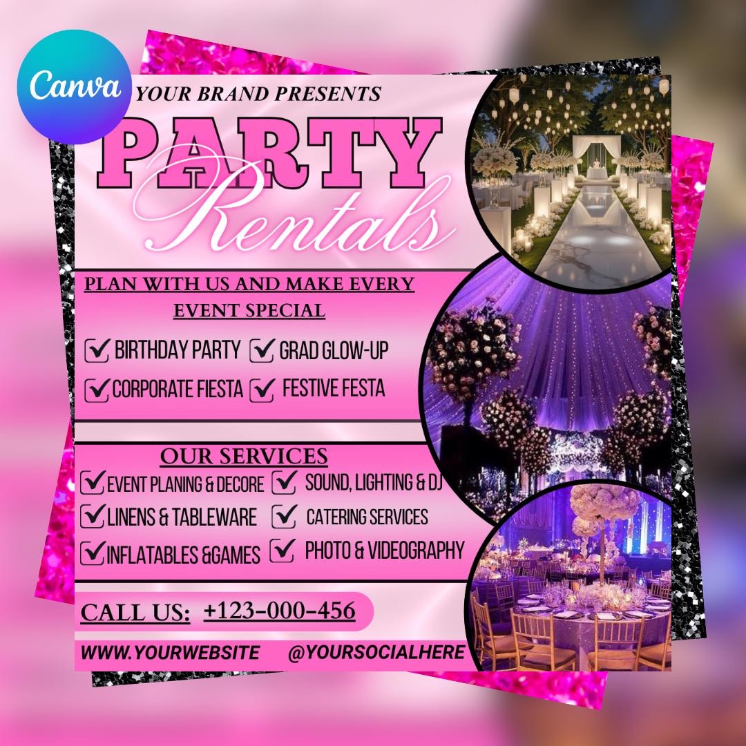 Party Rentals Flyer, Event Supplies Flyer, DIY Flyer Template Design ...