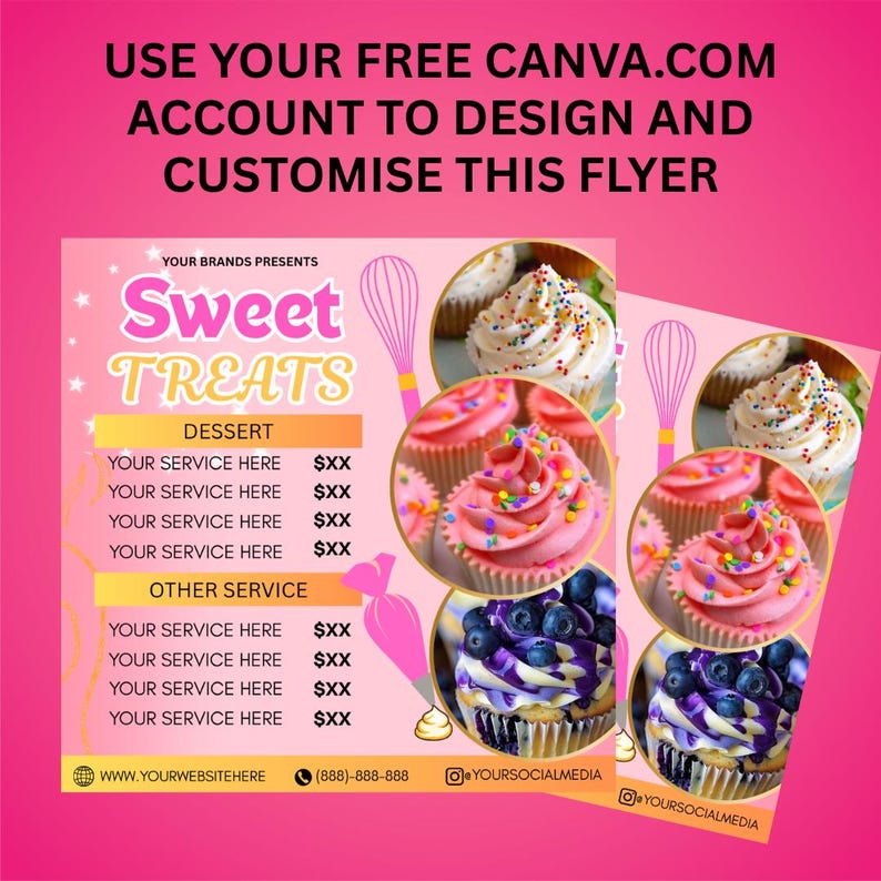 Editable Bakery Flyer Template, Pink Cake Menu, Canva (digital Download ...