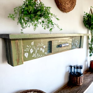 Vintage Inspired Handcrafted Wooden Shelf With Stenciled Rustic Country ...