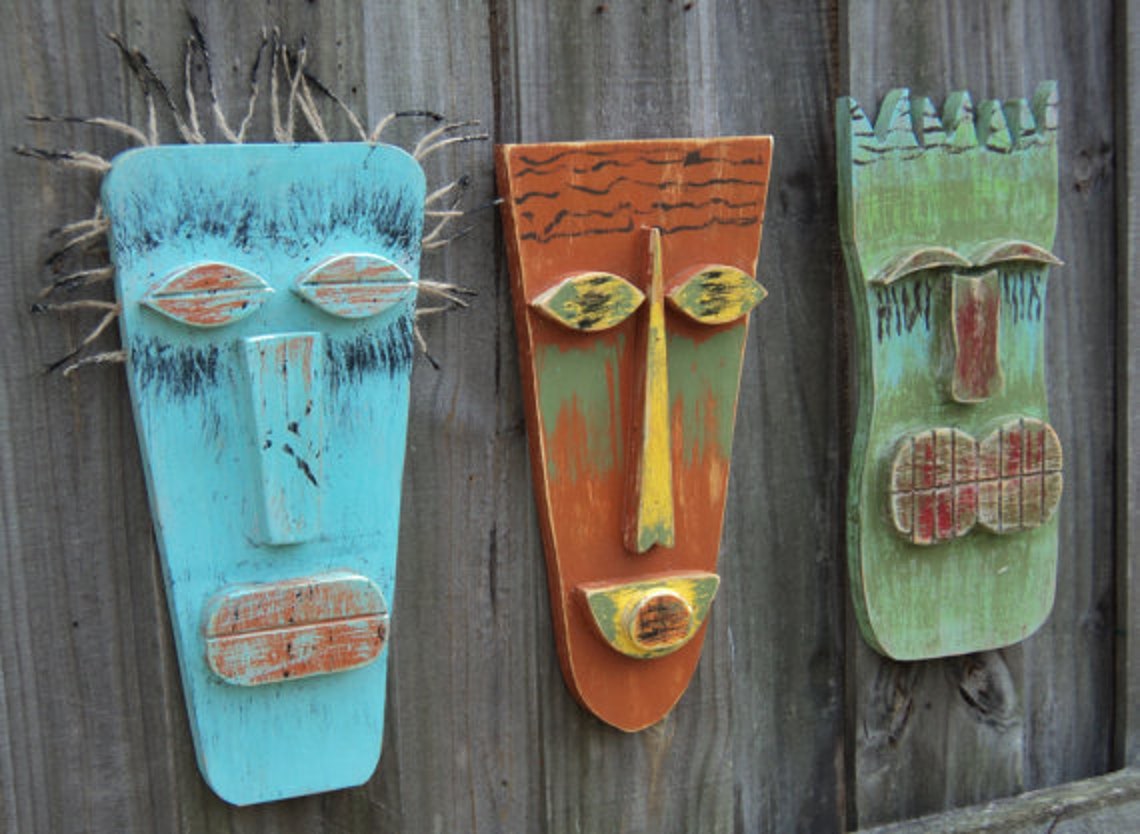 Primitive Tribal Mask Set Polynesian Tiki Décor Handmade - Etsy