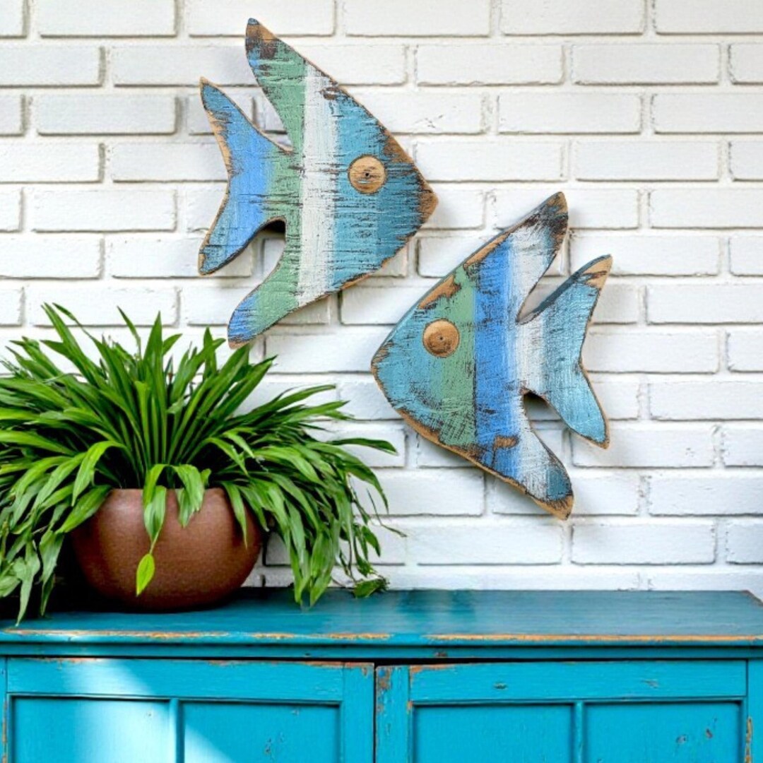 Beachy Striped Angelfish Wall Hanging Tropical Nursery Accent Island ...