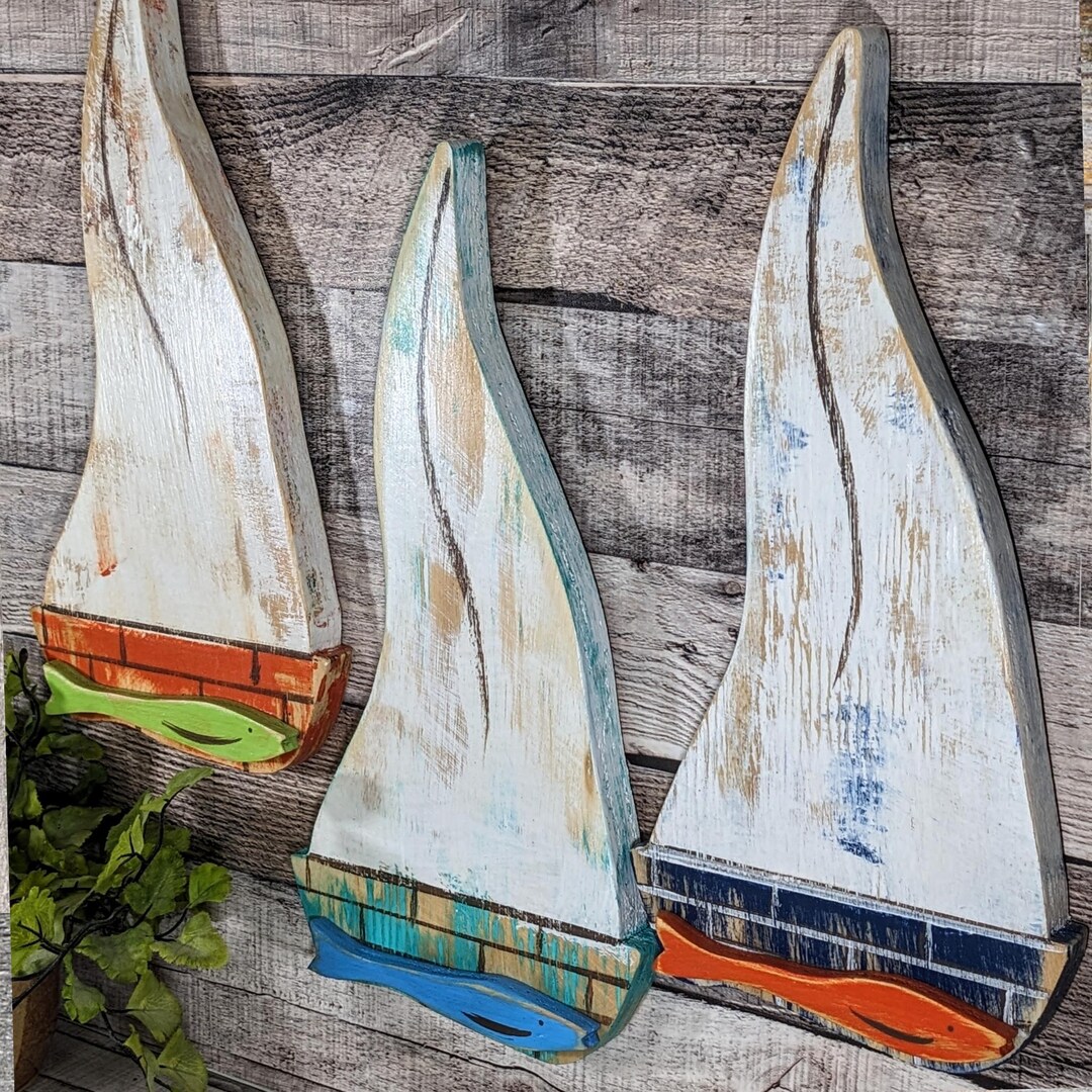 Nautical Nursery Swimming Fish Decor Ocean Themed Whimsical Weathered ...
