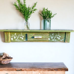 Vintage Inspired Handcrafted Wooden Shelf With Stenciled Rustic Country ...