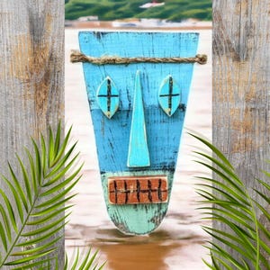 Island Style Wooden Tribal Mask Set Tropical Tiki Bar Decor Rustic ...
