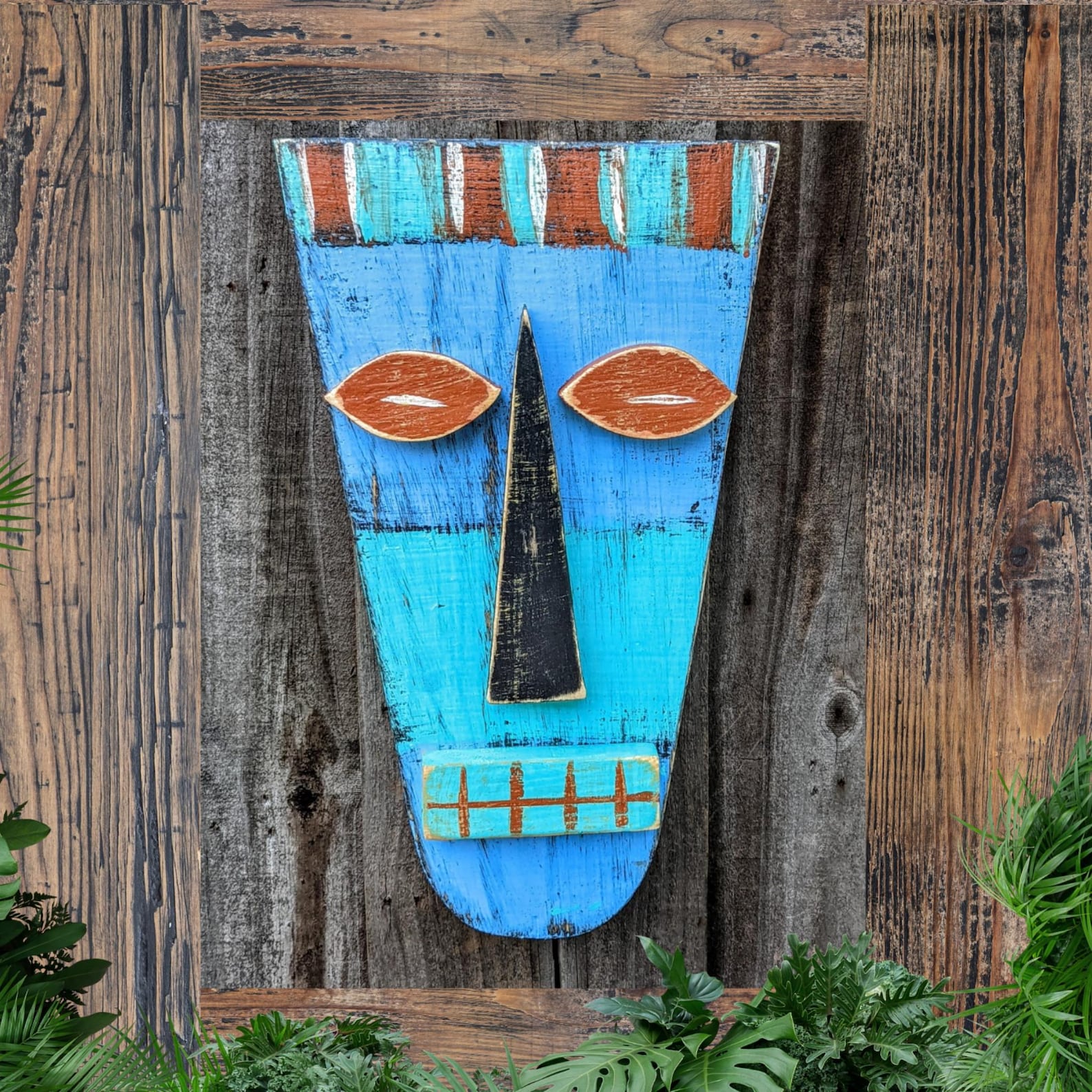 Island Style Wooden Tribal Mask Set Tropical Tiki Bar Decor Rustic ...