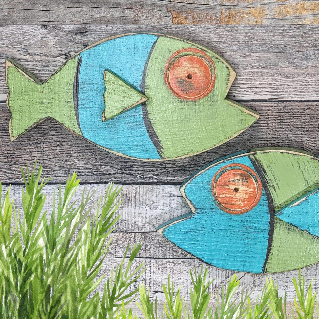 Vintage Style Colorful Atomic Tiki Wooden Fish Wall Accent Ocean Themed ...
