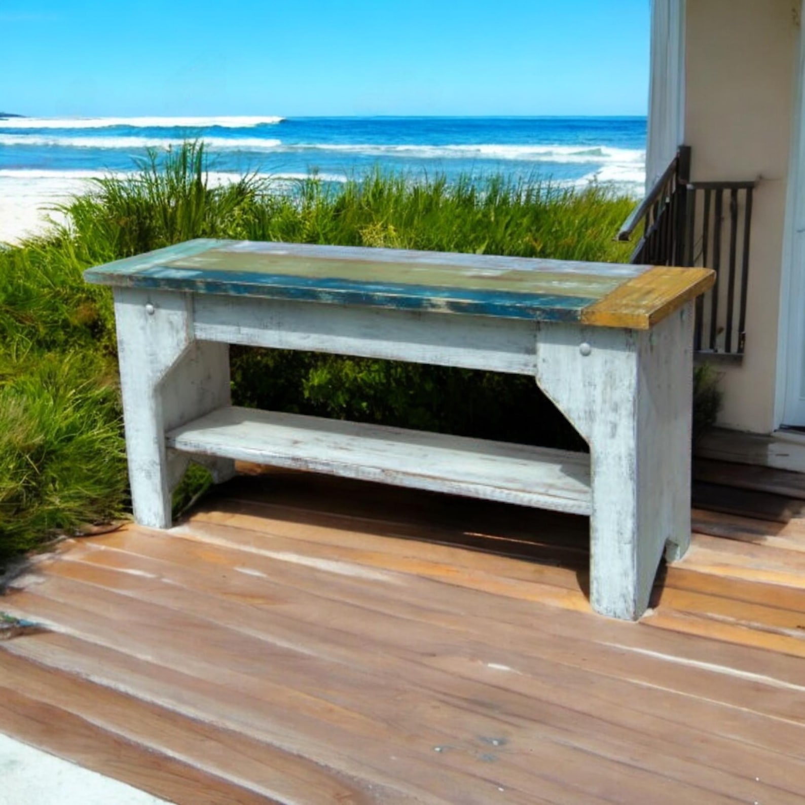 Coastal Farmhouse Furniture, Rustic Entryway Seating, Beach House Style ...