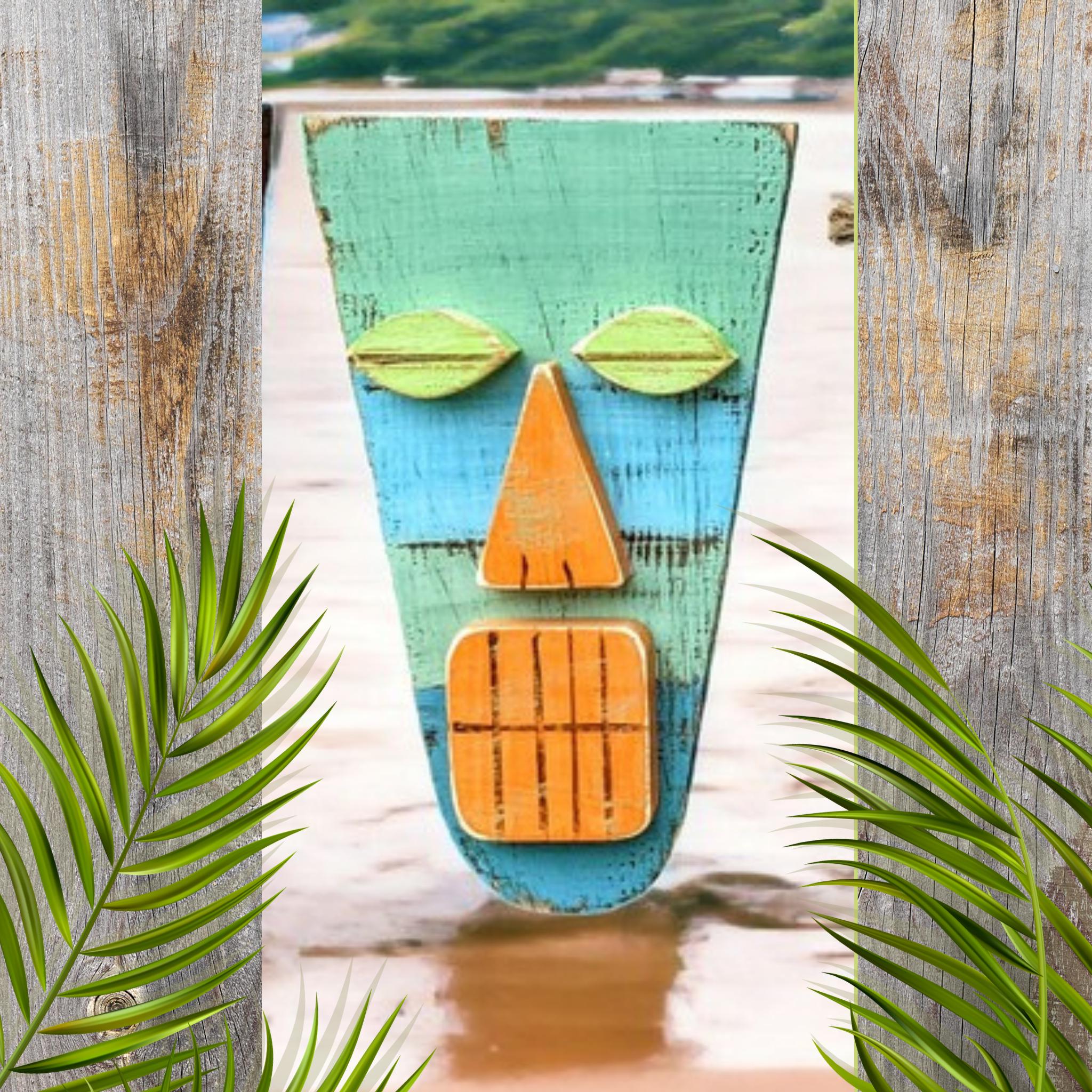 Island Style Wooden Tribal Mask Set Tropical Tiki Bar Decor Rustic ...