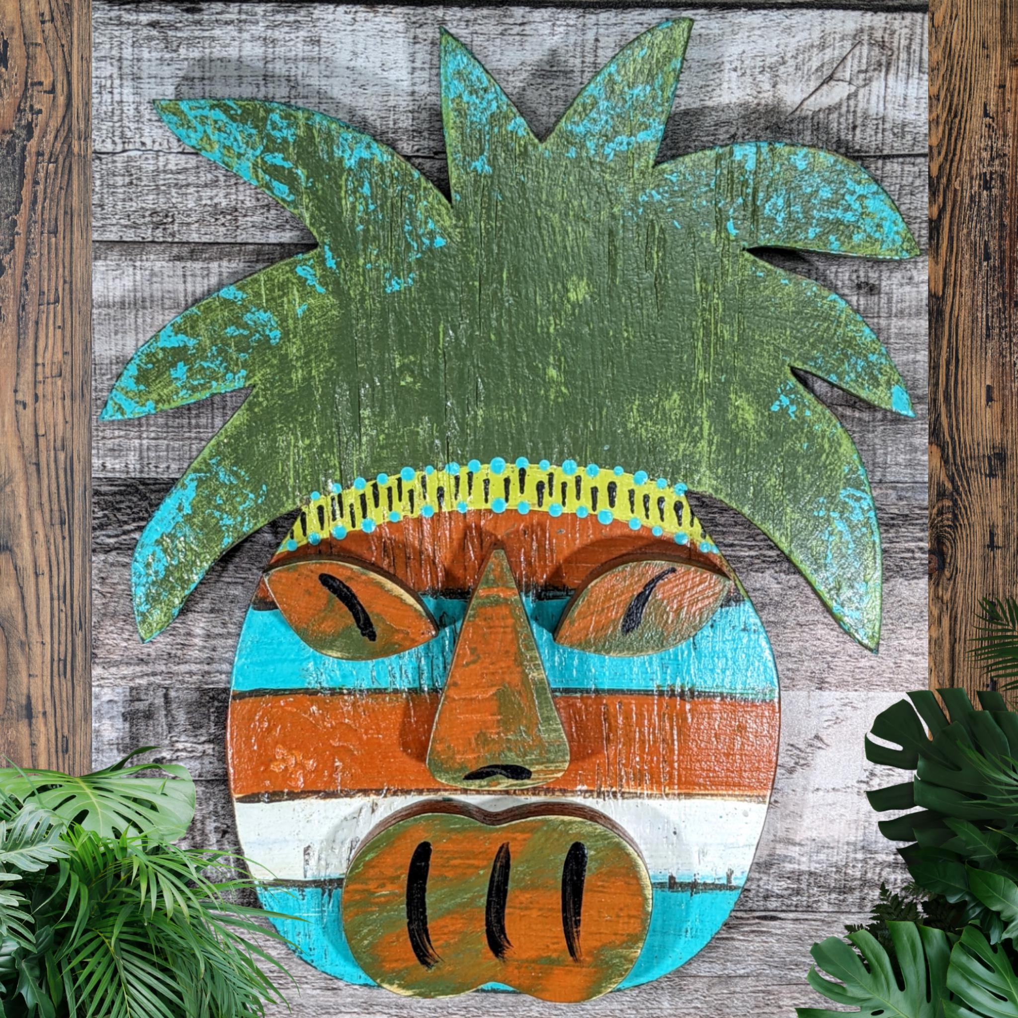 Sun Worshipper Pineapple Tiki Mask Whimsical Game Room Bar Sign ...