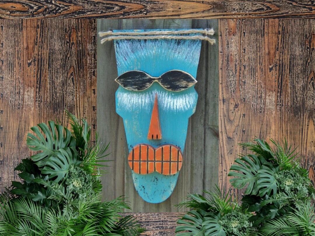 Three Amigos Tribal Tiki Bar Signs Polynesian Wooden Mask Set Tropical ...