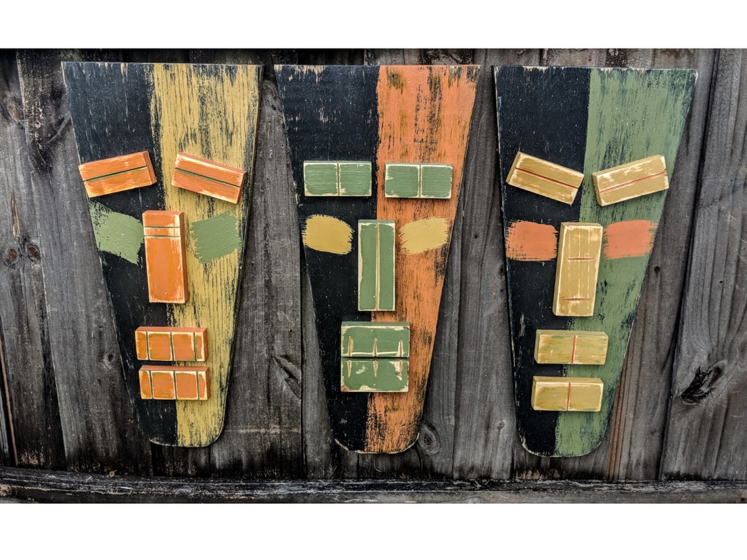 SAFARI Tiki Mask Set, Rustic Tribal Mask, Hawaiian Island Tropical Tiki ...