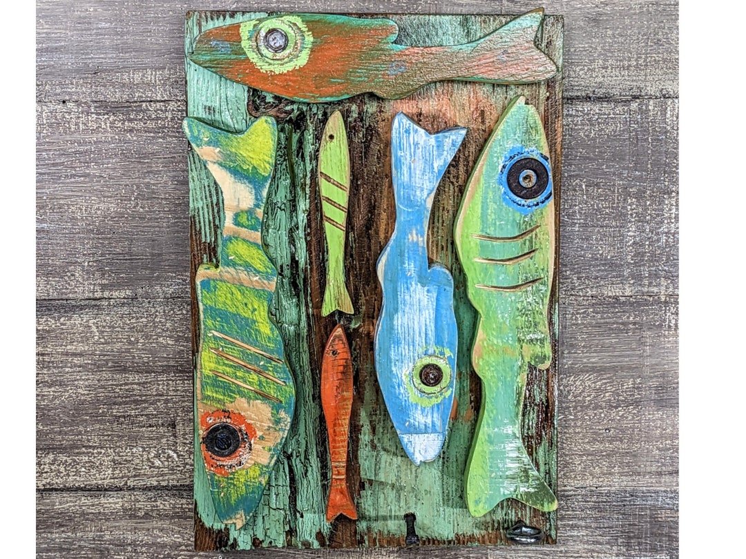 Tropical Fish Key Holder Wall Decor Large Wood Multi Fish Wall Plaque ...