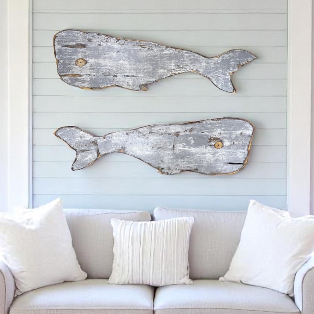 Primitive Wood Whale Ocean Themed Nursery Accent Rustic Wooden Whale ...
