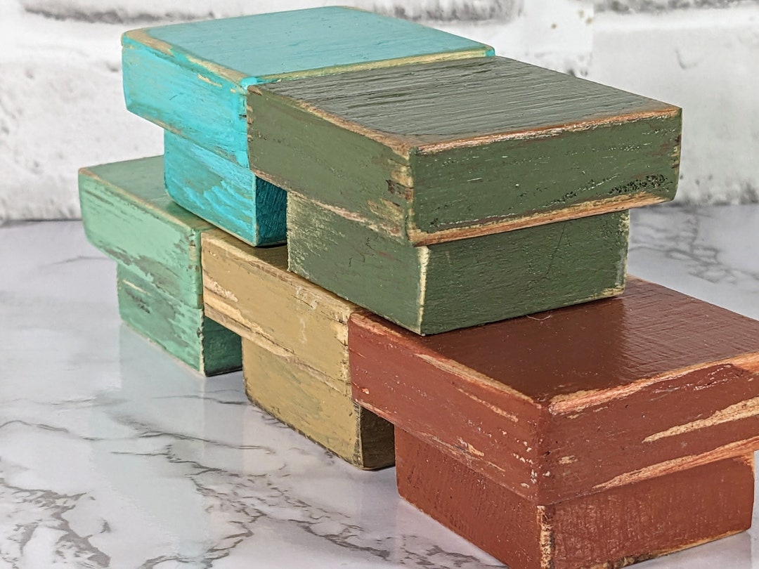 Tiny Shelf Display Accent Block Mini Wood Platform Tiered Tray Rustic ...