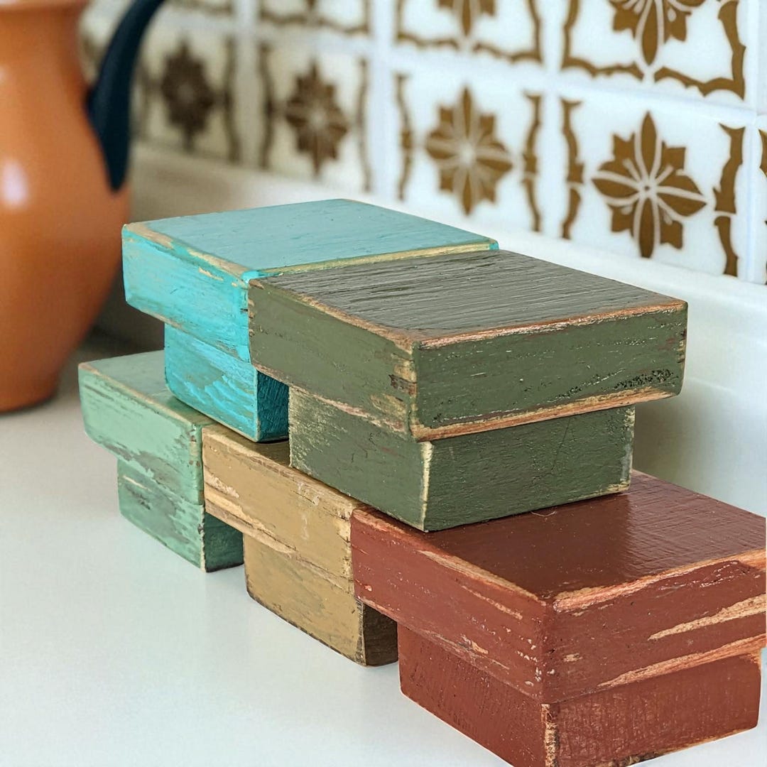 Tiny Shelf Display Accent Block Mini Wood Platform Tiered Tray Rustic ...