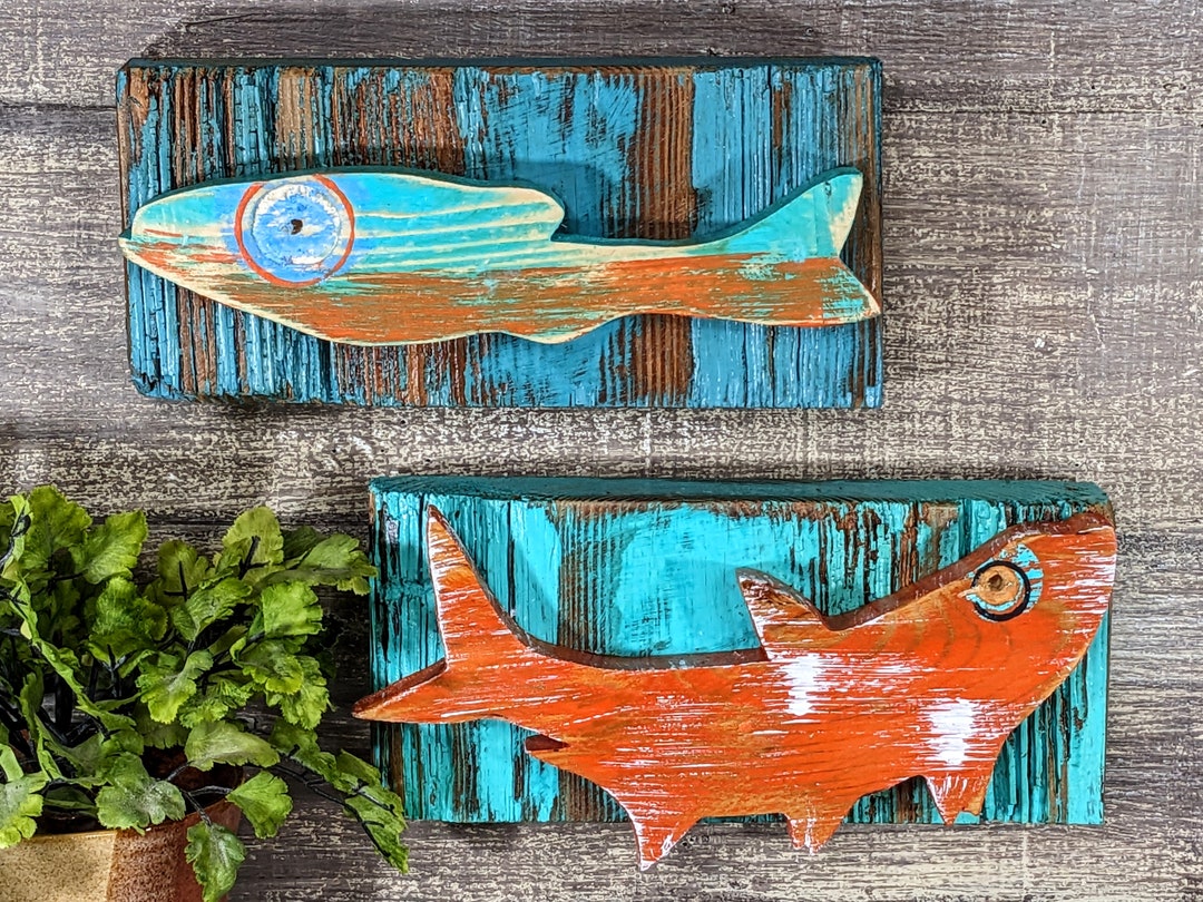 Chunky Colorful Vintage Style Minnow Fish Decor Nautical Wall Hangings ...