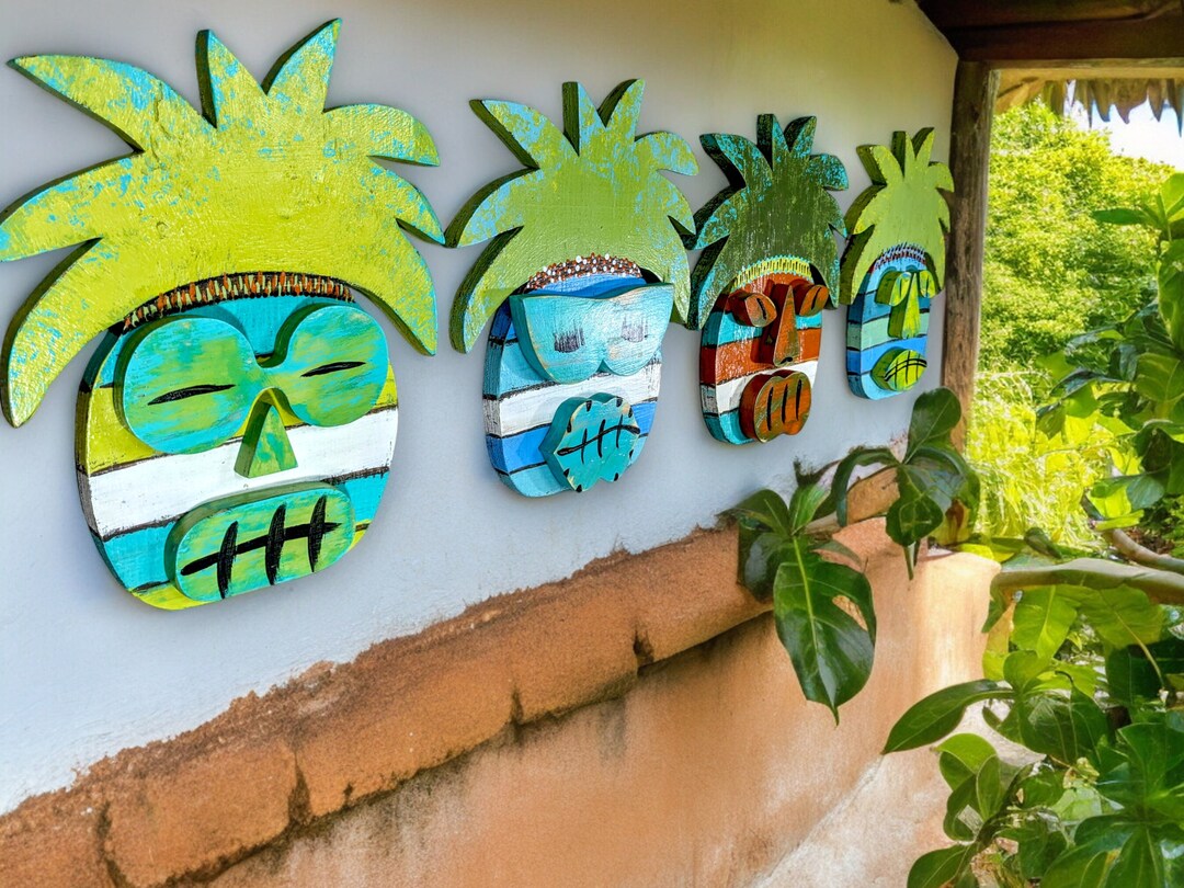 Sun Worshipper Pineapple Tiki Mask Whimsical Game Room Bar Sign ...