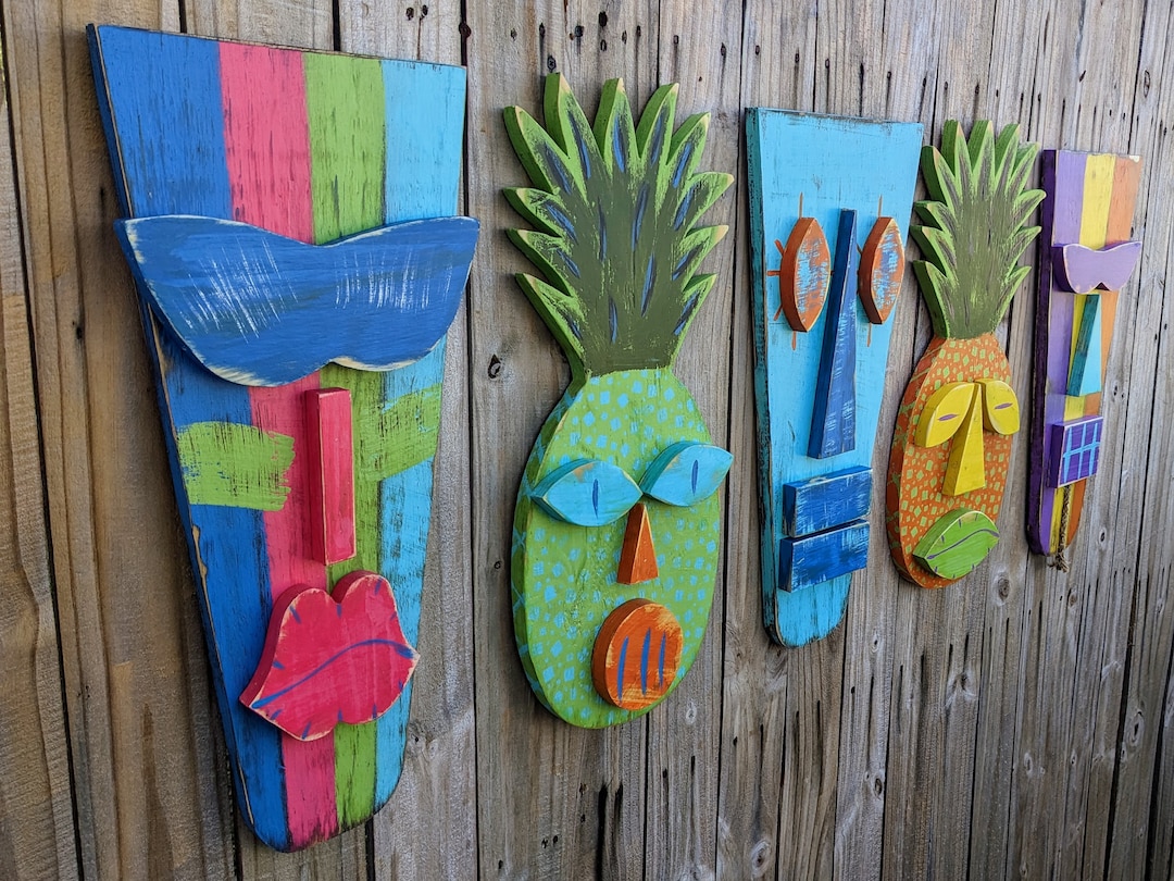 Five Piece Tiki Set, Hawaiian Tikis, Tropical Décor, Tiki Bar Signs ...