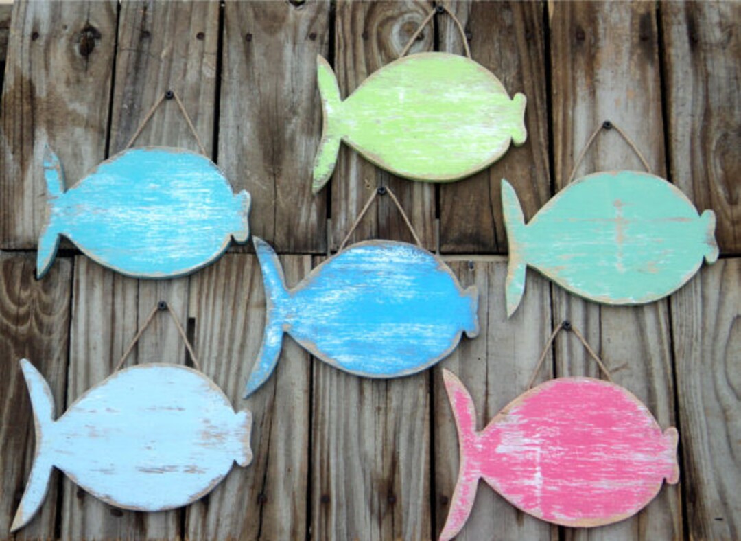 Wooden Fish Wall Art, Colorful School of Fish, Coastal Farmhouse Living ...
