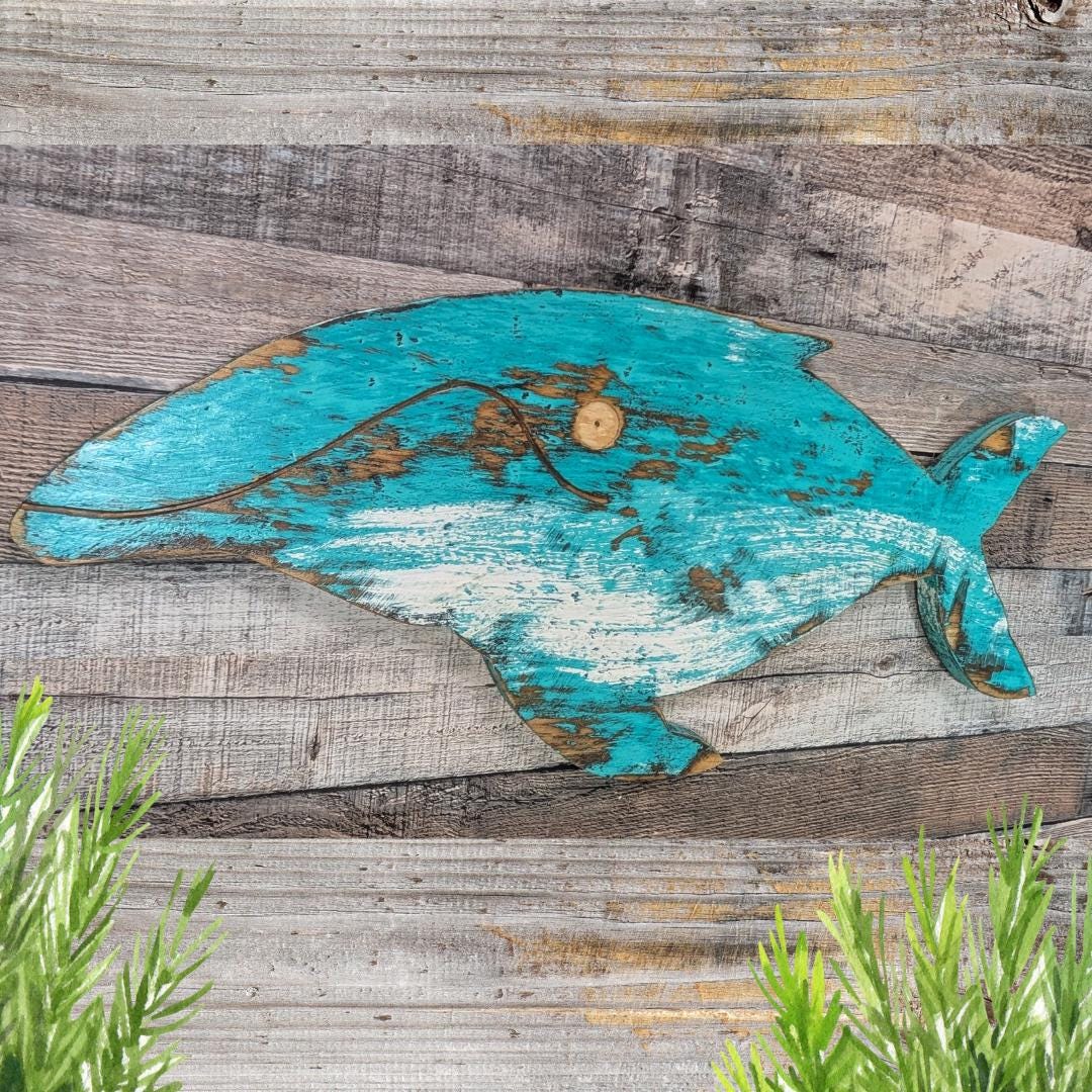 Wooden Whale Decor for Bathroom Beach Theme Wall Hanging Coastal Art ...