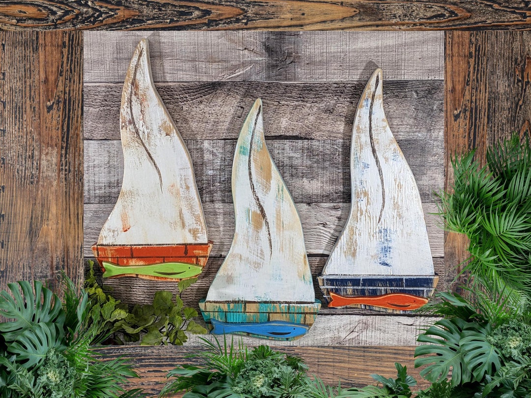 Nautical Nursery Sailboat Ocean Themed Whimsical Swimming Fish Decor ...