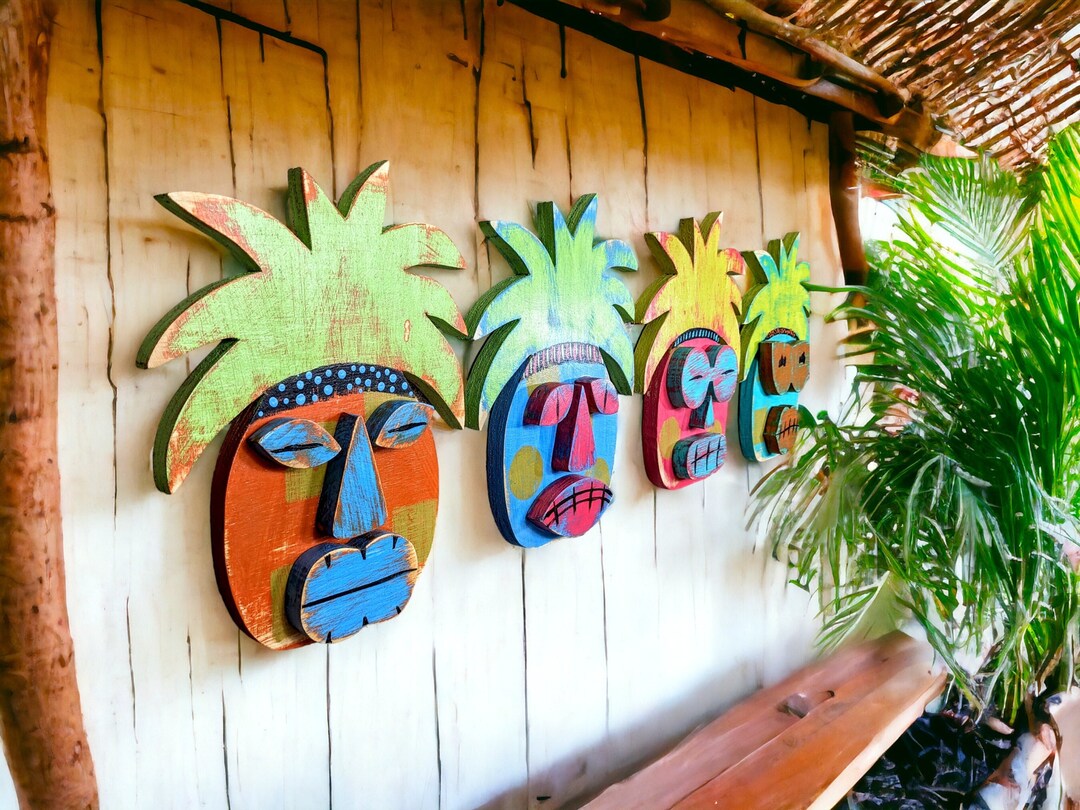 Sun Worshipper Pineapple Tiki Mask Whimsical Game Room Bar Sign ...