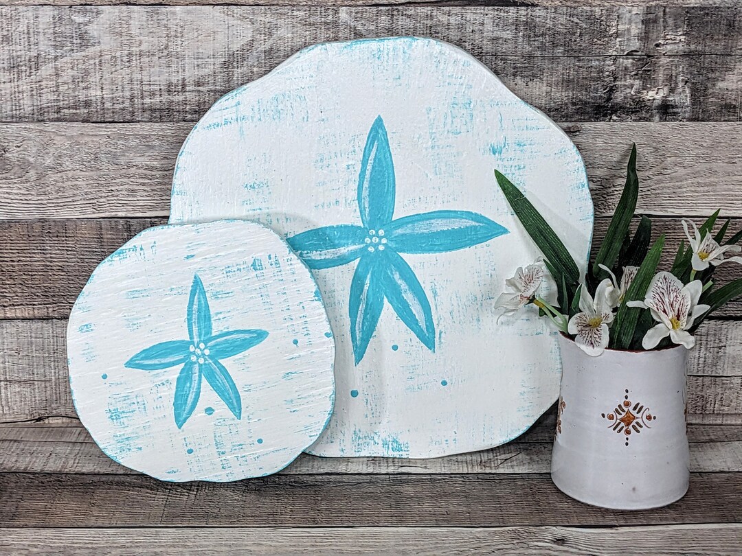Tropical Themed Sand Dollar Charcuterie Board Wooden Risers Rustic ...
