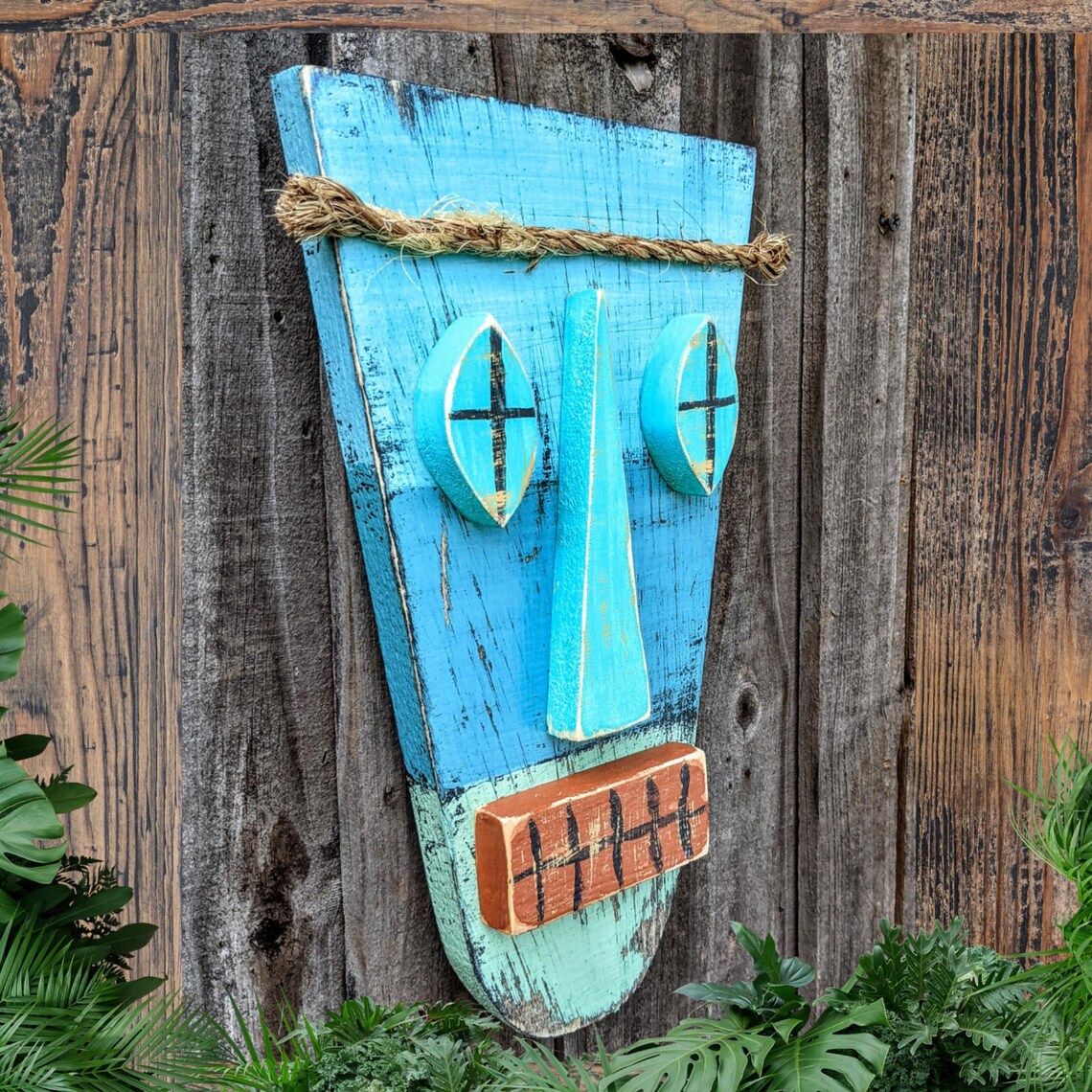Island Style Wooden Tribal Mask Set Tropical Tiki Bar Decor Rustic ...